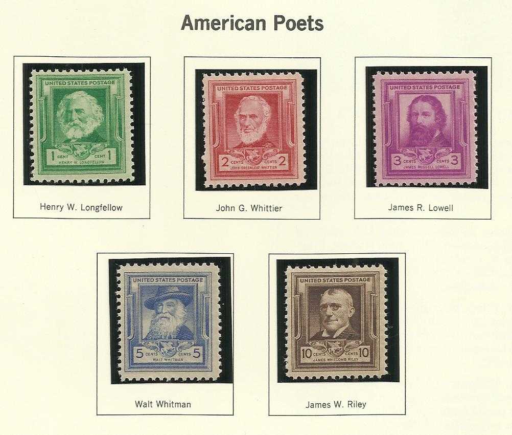 1940 American Poets 2 Longfellow Whitter Lowell Whitman US Mint Set of ...