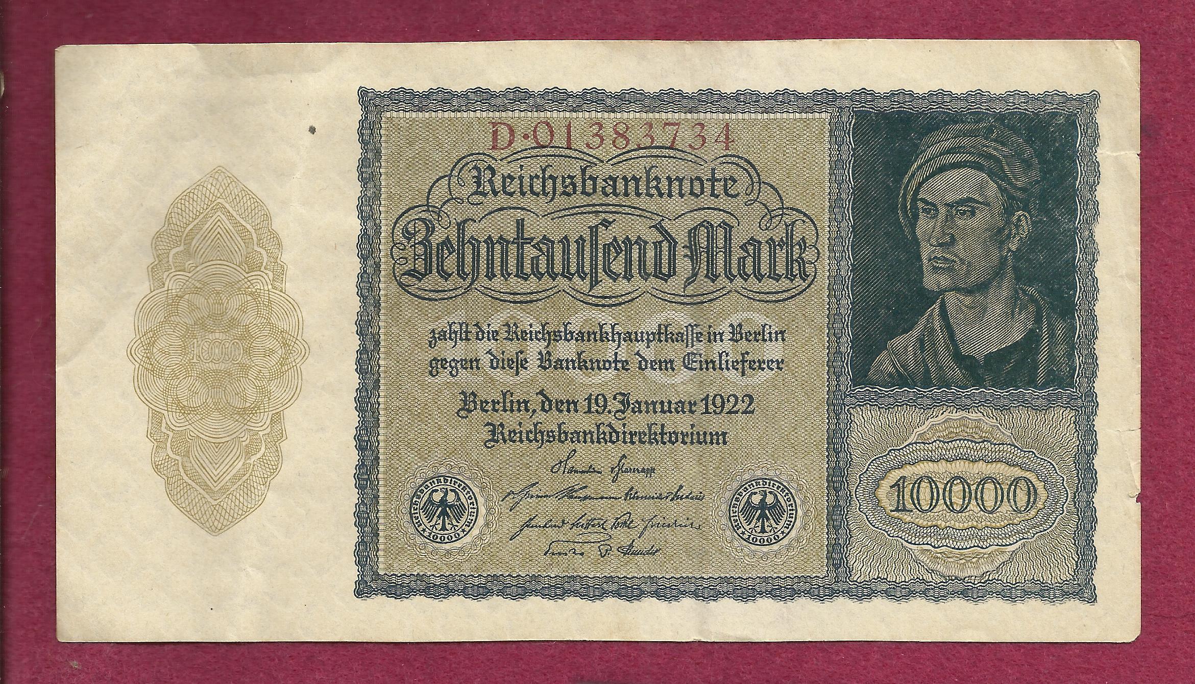 GERMANY 10,000 MarK 1922 VAMPIRE NOTE D01383734 - A Historic & truly ...