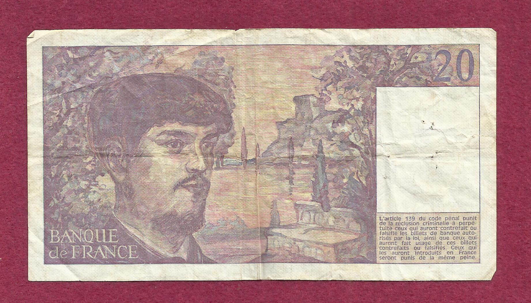 FRANCE 20 Francs 1980 Banknote 0069170353 - Claude Debussy - WATERMARK ...