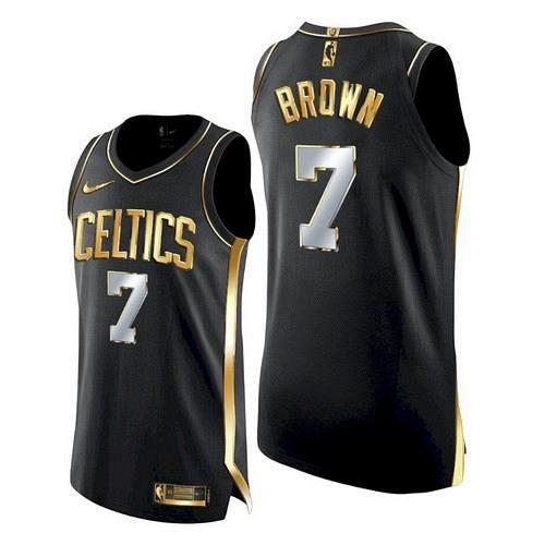 Men's Boston Celtics #7 Jaylen Brown 2021 Black Golden Jersey For Sale