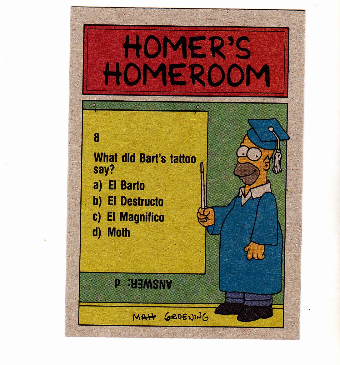 Homer's Homeroom #75 - Simpsons 1990 Trading Card For Sale