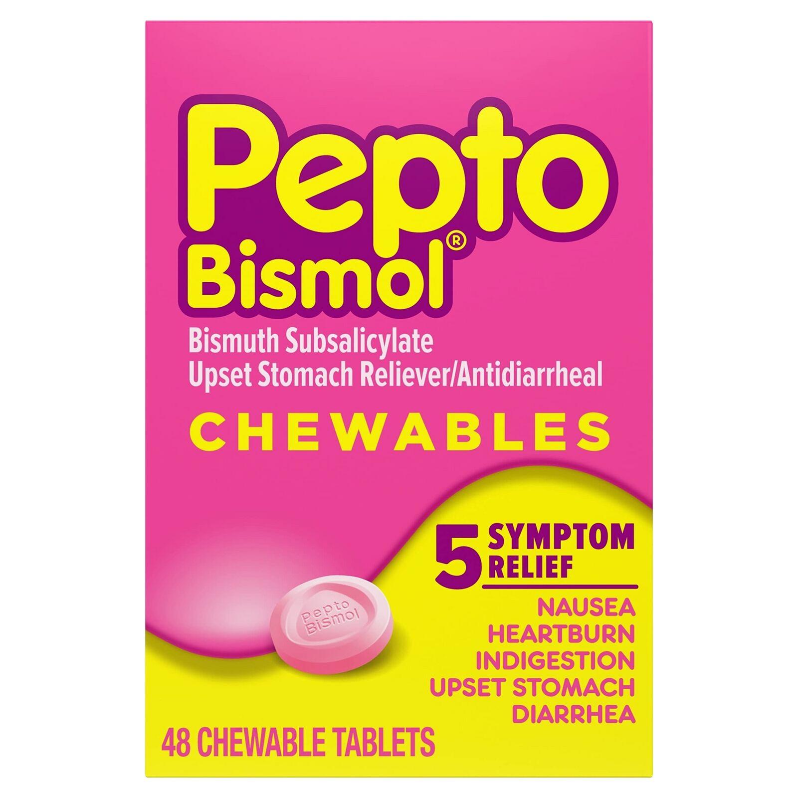 Pepto Bismol Chewable Tablets for Nausea Heartburn Indigestion Upset ...