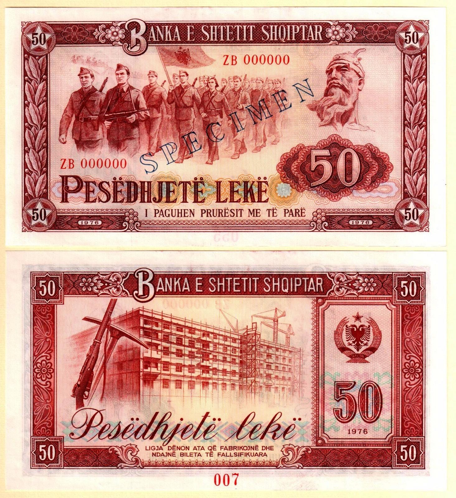 Albania Specimen Paper Money Banknote 50 Lek 1976 UNC. Serial number ...