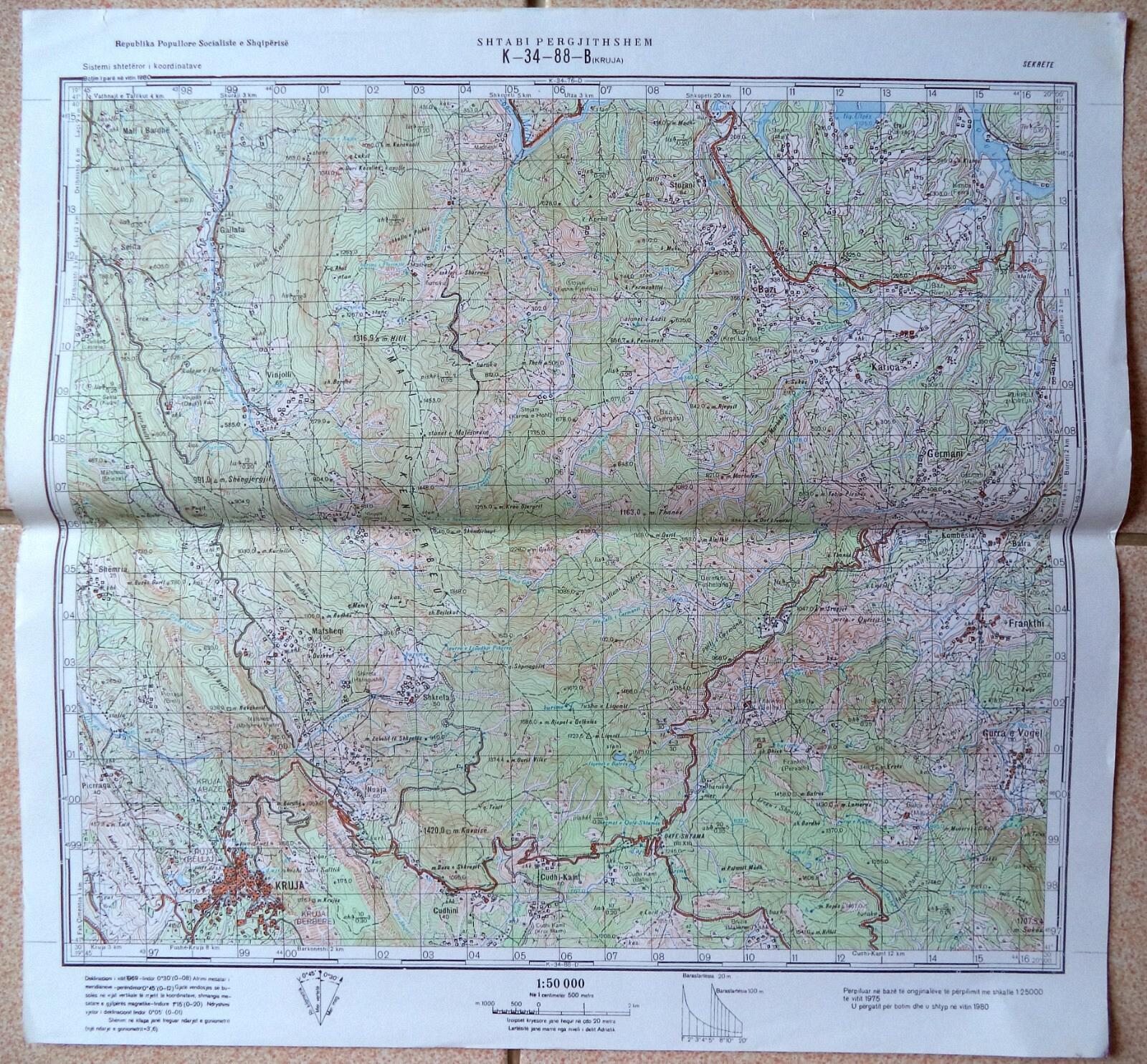 Military Secret Topographic Maps, Kruja, Albania, 1980. 1:50.000 For Sale