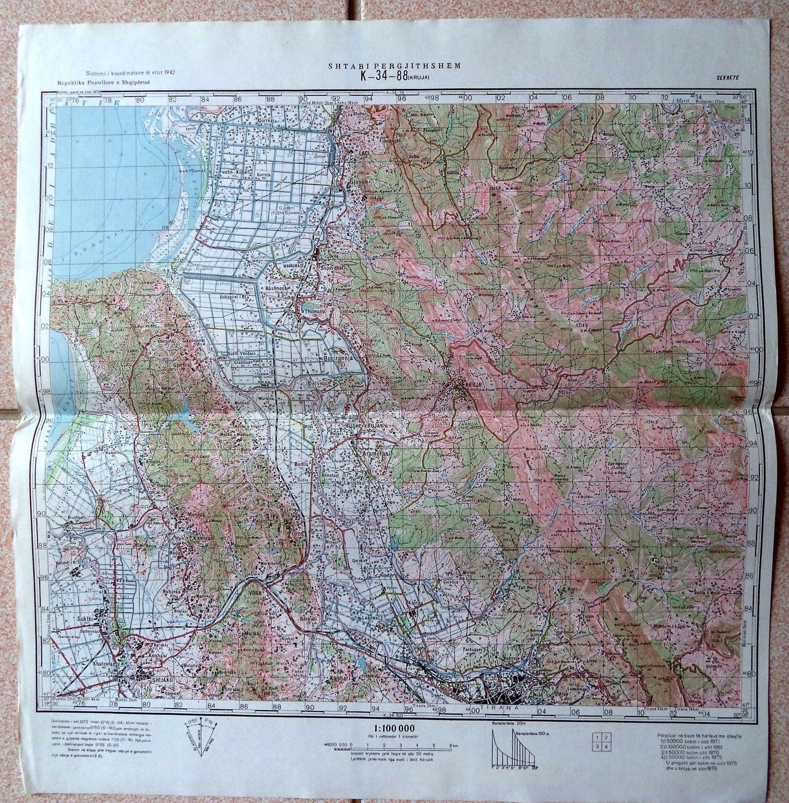 Military Secret Topographic Maps, Kruja, Albania, 1976. 1:100.000 For Sale