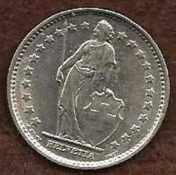 Switzerland 1 Franc 1970 - Standing Helvetia with lance and shield For Sale