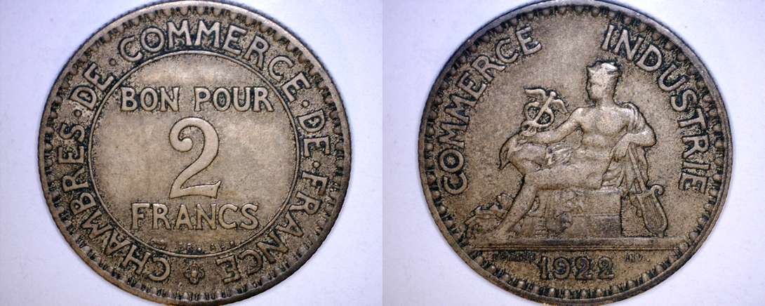 1922 French 2 Franc World Coin - France For Sale