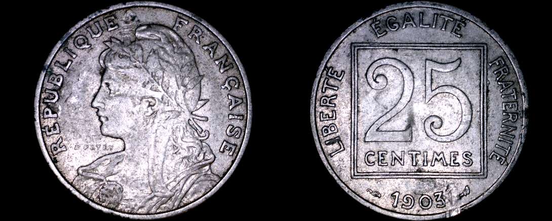 1903 French 25 Centimes World Coin - France For Sale