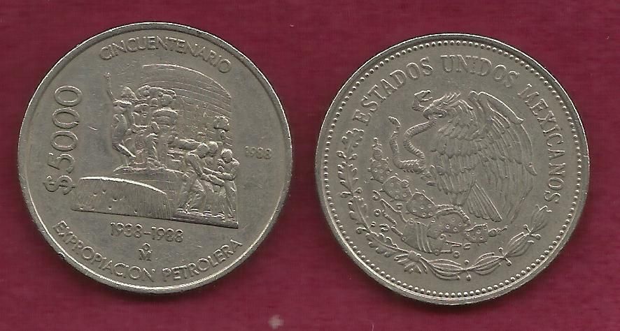 MEXICO $5000 PESOS 1988 Oil Expropriation Coin - Moneda Expropiacion ...