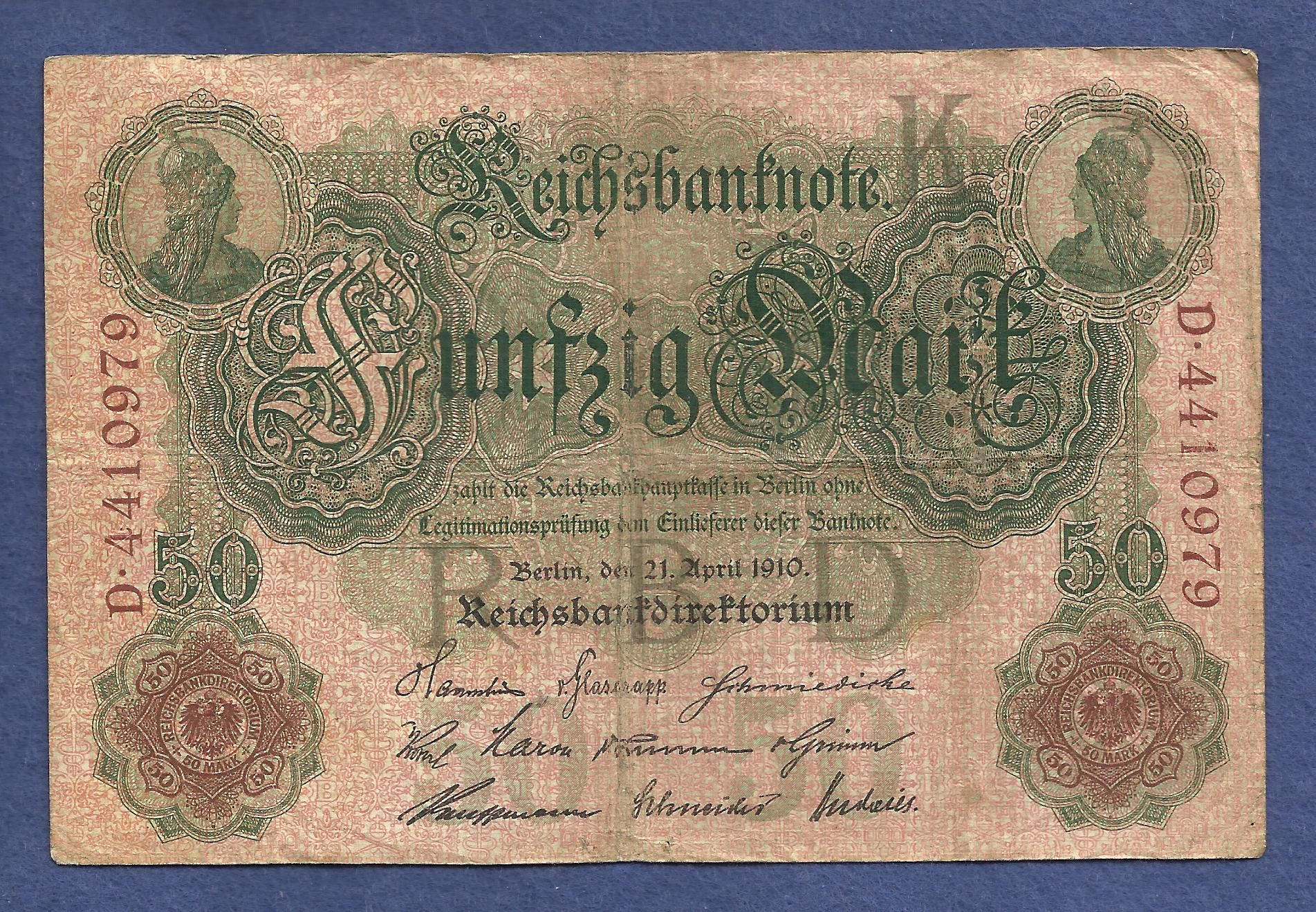 GERMANY Imperial Reichsbanknote 50 Mark 1910 Banknote #D4410979 ...