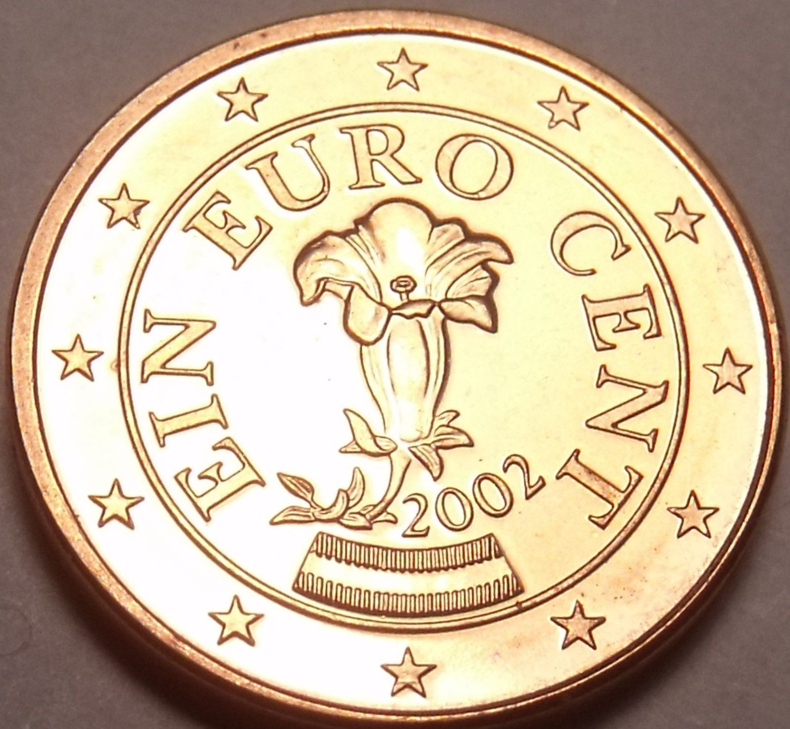Gem Unc Austria 2002 1 Euro Cent~Gentian flower~Minted In Vienna~Free ...