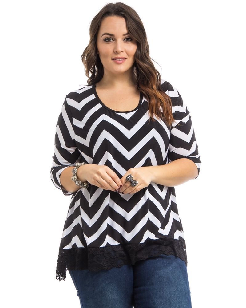 Hot Ginger Women’s Top Plus Size 2XL Chevron Scoop Neck Asymmetrical ...