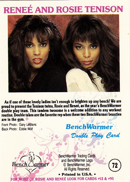 Renee & Rosie Tenison #72 - 1992 Bench Warmers Sexy Trading Card For Sale