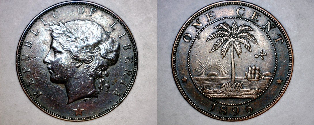 1896-H Liberian 1 Cent World Coin - Liberia For Sale
