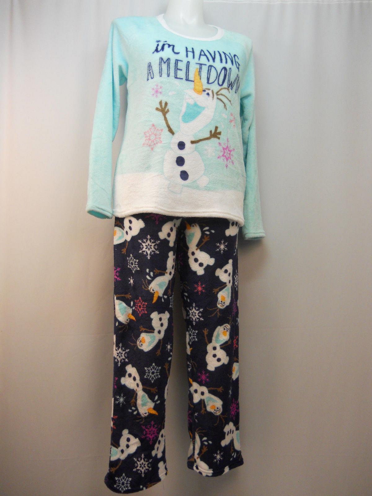 Women 2 PC Plush Pajama Set DISNEY FROZEN OLAF SIZE L Long Sleeves Crew ...